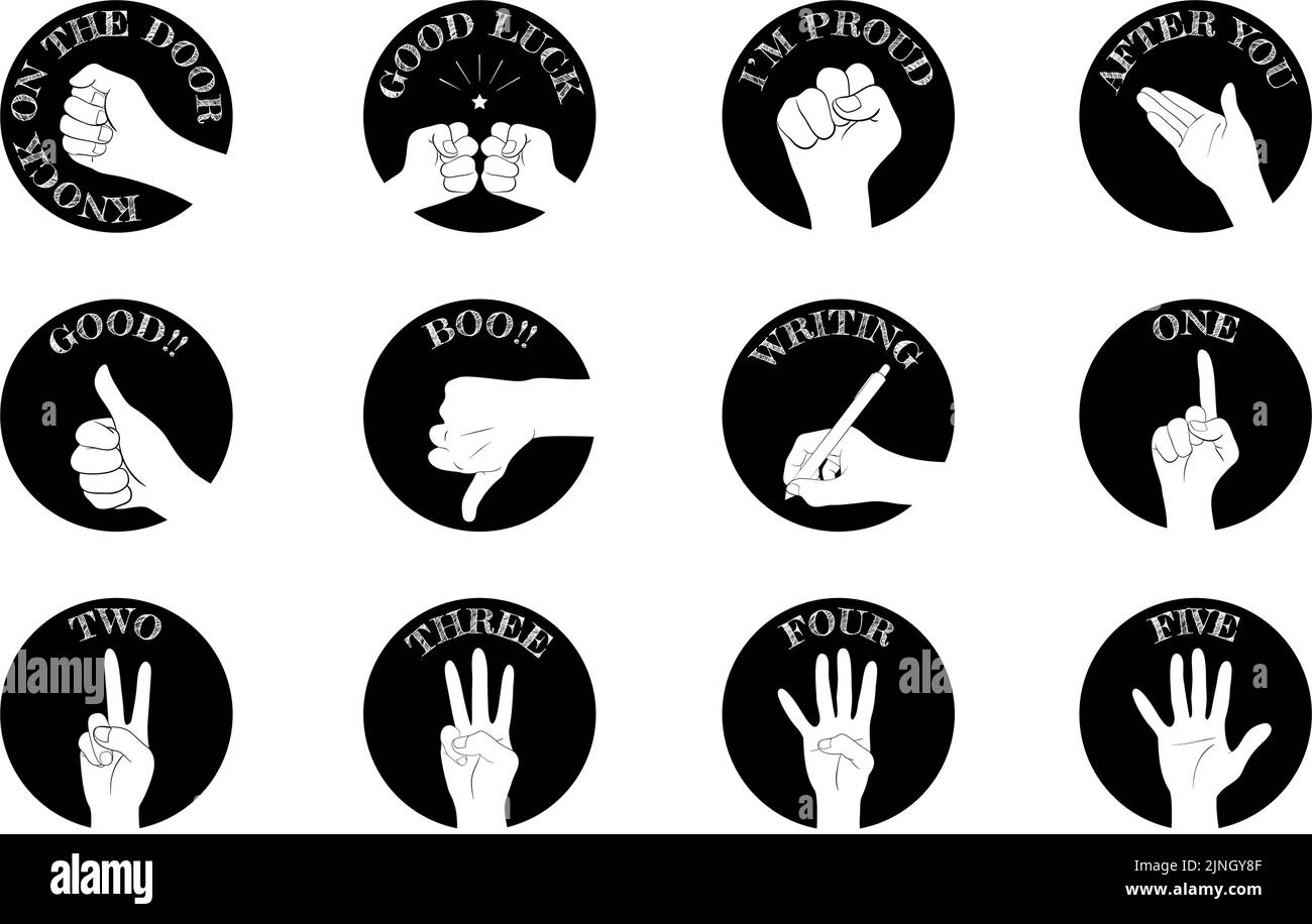 Handzeichen Icon Set 12 Typen, Kommunikation und Zahlen Vektor ...