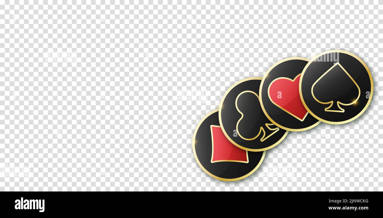 Herzen Karo Clubs Pik Zeichen realistische Chips. Glänzende Spielkarten ...