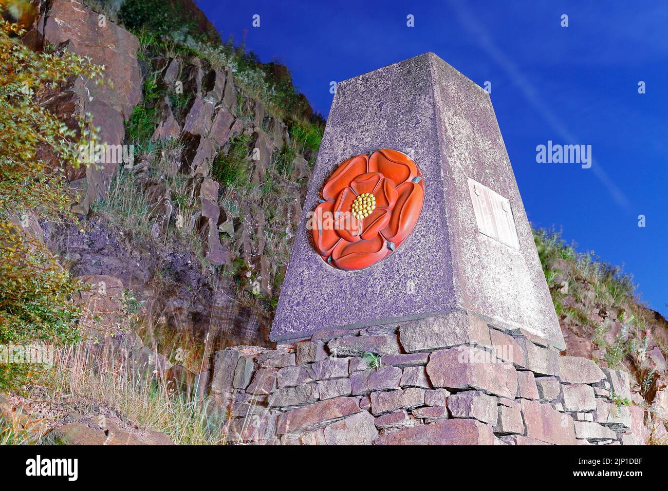Der Marker für die rote Rose befindet sich an der Grenze von Lancashire ...