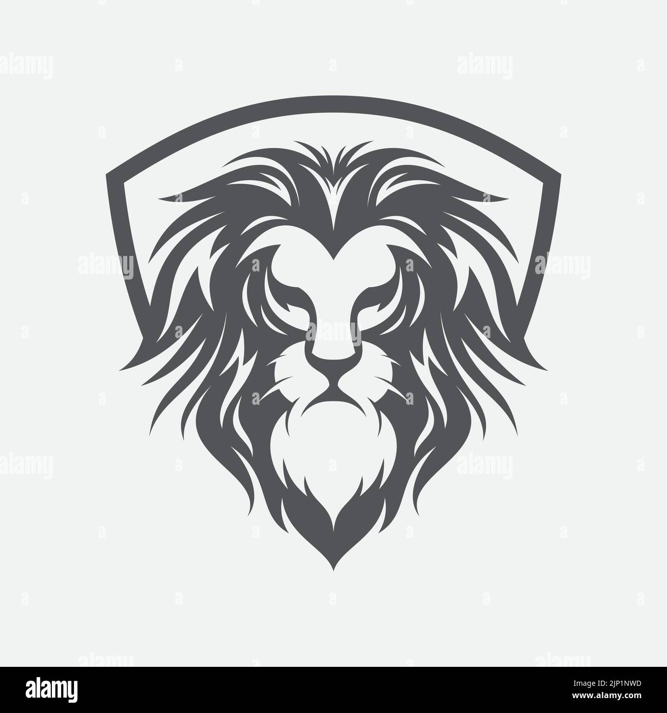 Silhouette Lion Kopf Logo Design Vektor mit Schild. Vektorgrafik EPS.8 ...