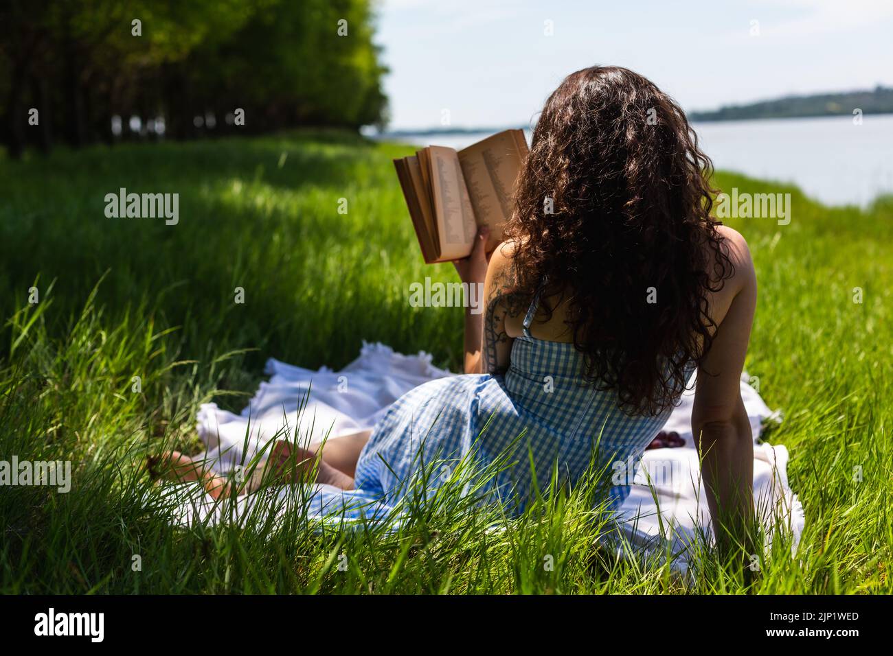 Mädchen liegt wiese buch lessen -Fotos und -Bildmaterial in hoher ...