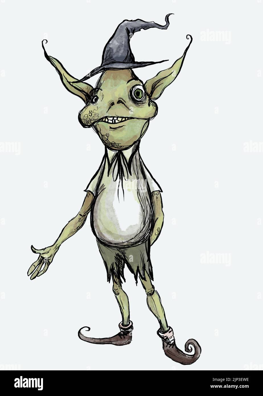 Eine kleine Kobold- oder Elf-fey-Charakterillustration Stockfotografie ...