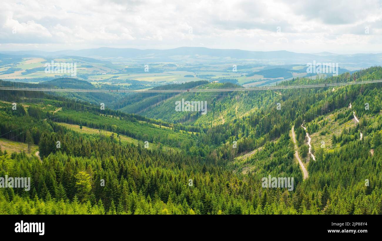 Sky Bridge 721 ist die längste Hängebrücke zwischen zwei Hügeln im Wald ...