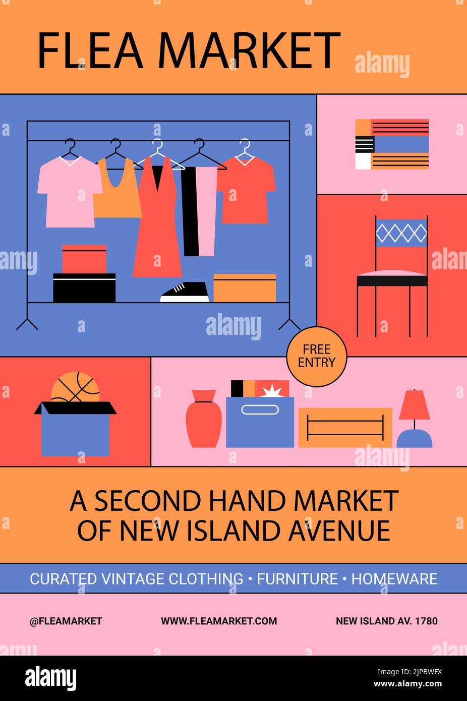 Hand gezeichnet Flohmarkt Design Vorlage Vektor-Illustration Stock ...