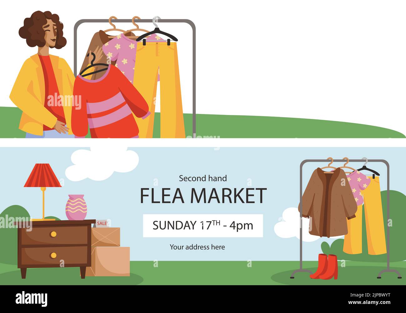 Hand gezeichnet Flohmarkt Design Vorlage Vektor-Illustration Stock ...