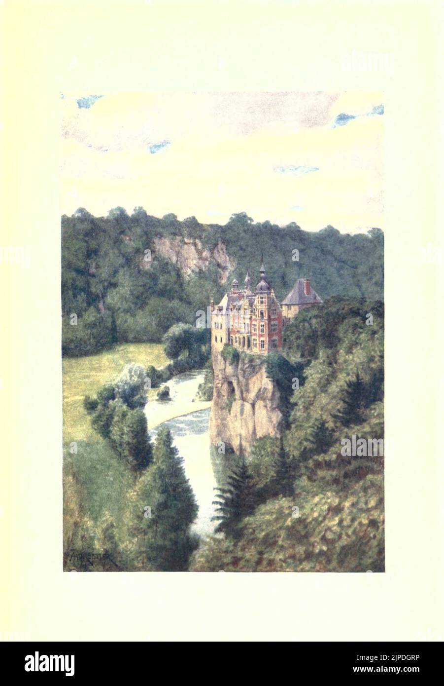 Chateau de Walzin, im Lesse-Tal aus dem Buch „BELGIEN“, gemalt von ...