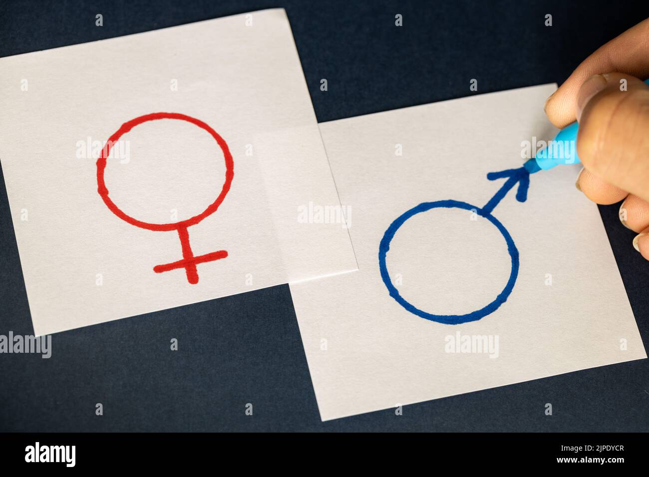 Handbemalt auf weißen Seiten Symbole von Geschlecht, Frau und Mann ...