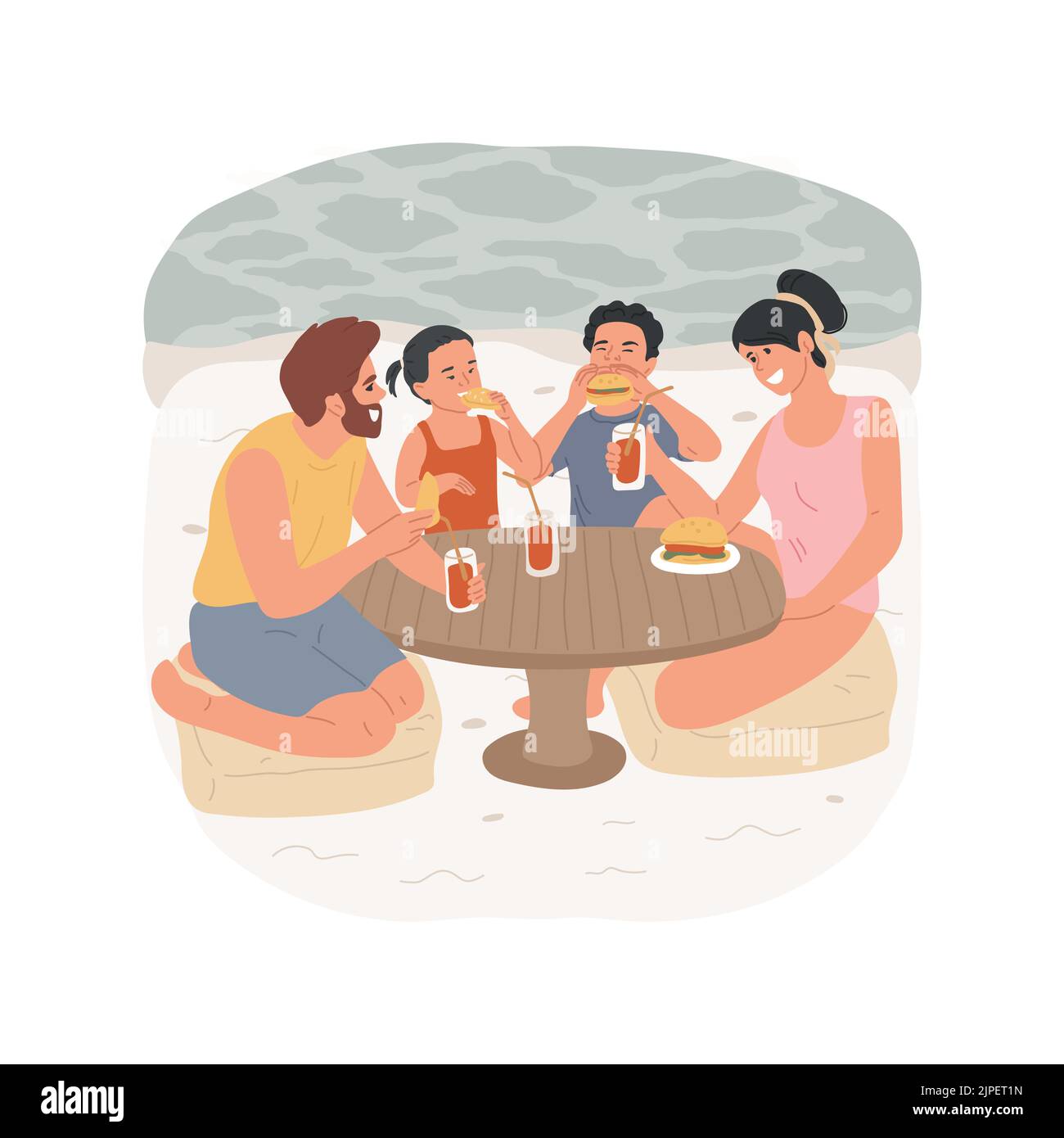 Strand Snack isoliert Cartoon Vektor Illustration. Leute, die an der ...