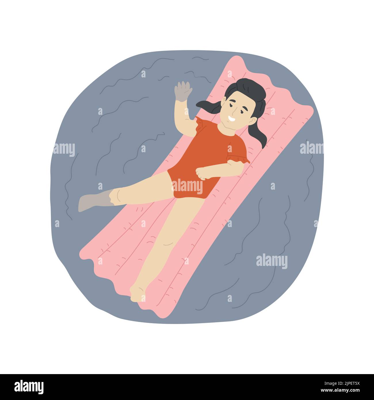 Luftmatratze isoliert Karikatur Vektor Illustration. Kind driften auf ...