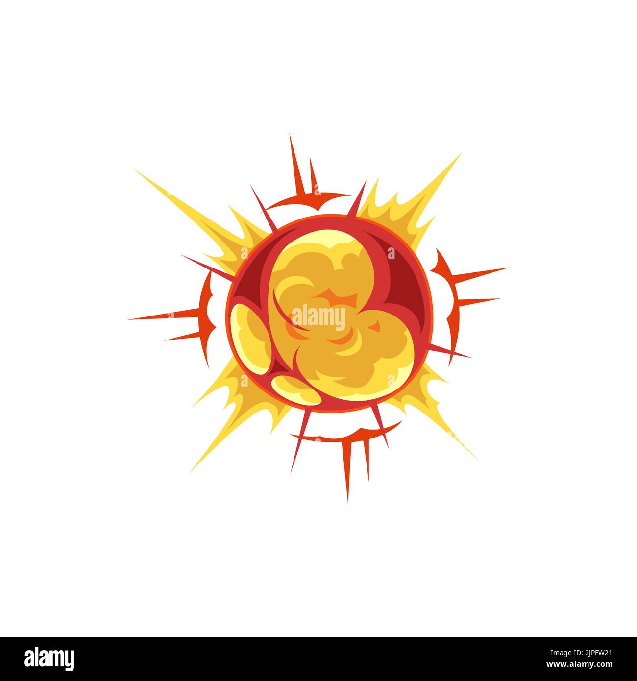 Boom-Effekt von Bombenexplosion isoliert rund feurigen Ball-Symbol ...