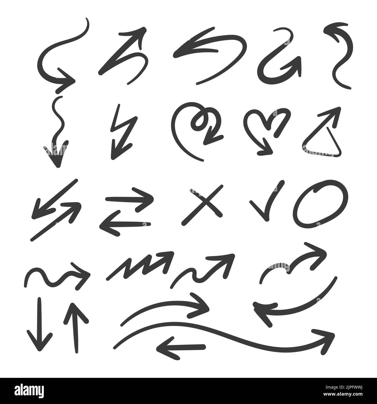 Handgezeichnete Pfeil Vektor-Symbole gesetzt. Skizze Pfeil Design für ...