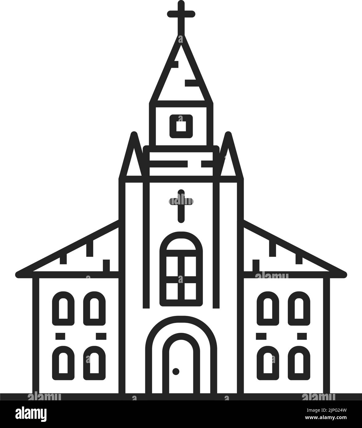 Kirche mit Turm isoliert Religion Gebäude dünne Linie Ikone. Vektor ...