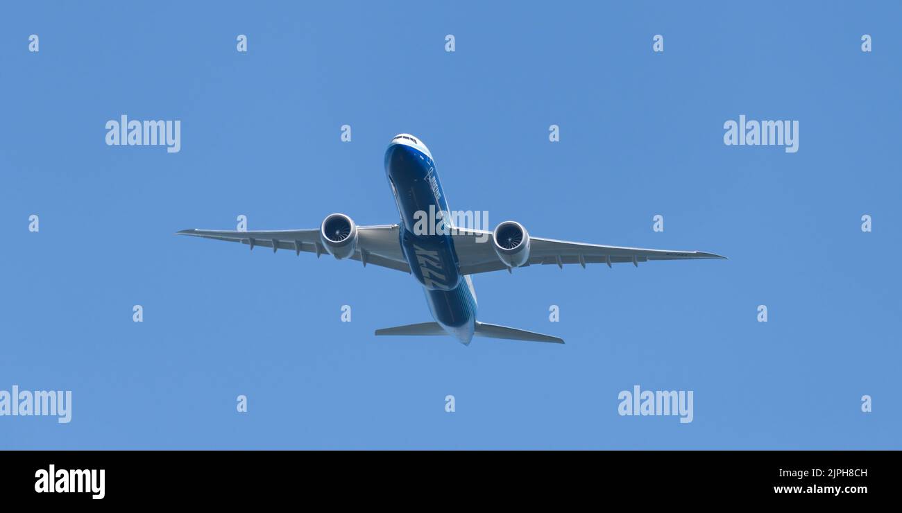 Seattle - 12. August 2022; Boeing 777X Tail N779XX Jet-Flugzeug auf ...