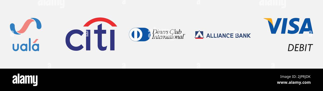Ualá-Logo, Citi-Logo, Visa Debit-Logo, Alliance Bank-Logo, Diners Club ...