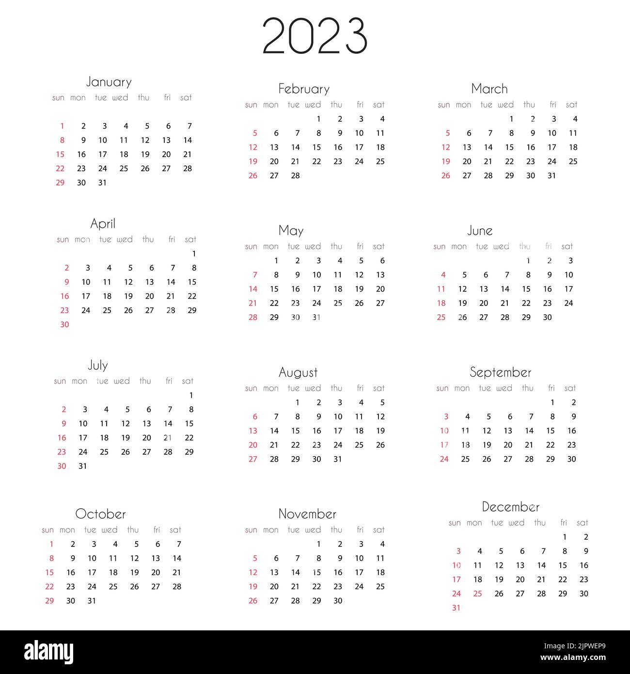 Vorlage für das Kalenderjahr 2023. Vektordarstellung des ...