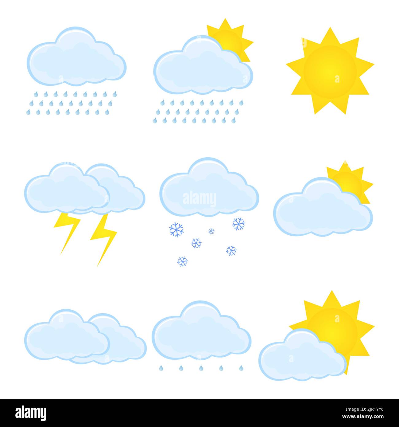 Wettersymbole. Satz von Wettersymbolen. Enthält Symbole der Sonne ...