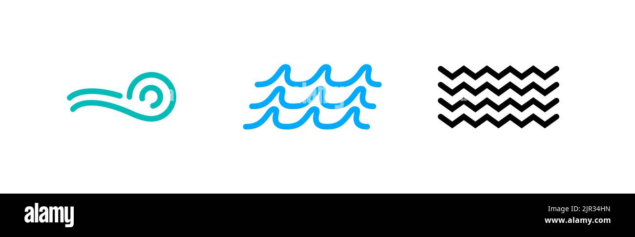 Symbolvektor für Wasserwellen-Logo gesetzt. Line marine Sommer Wasser ...