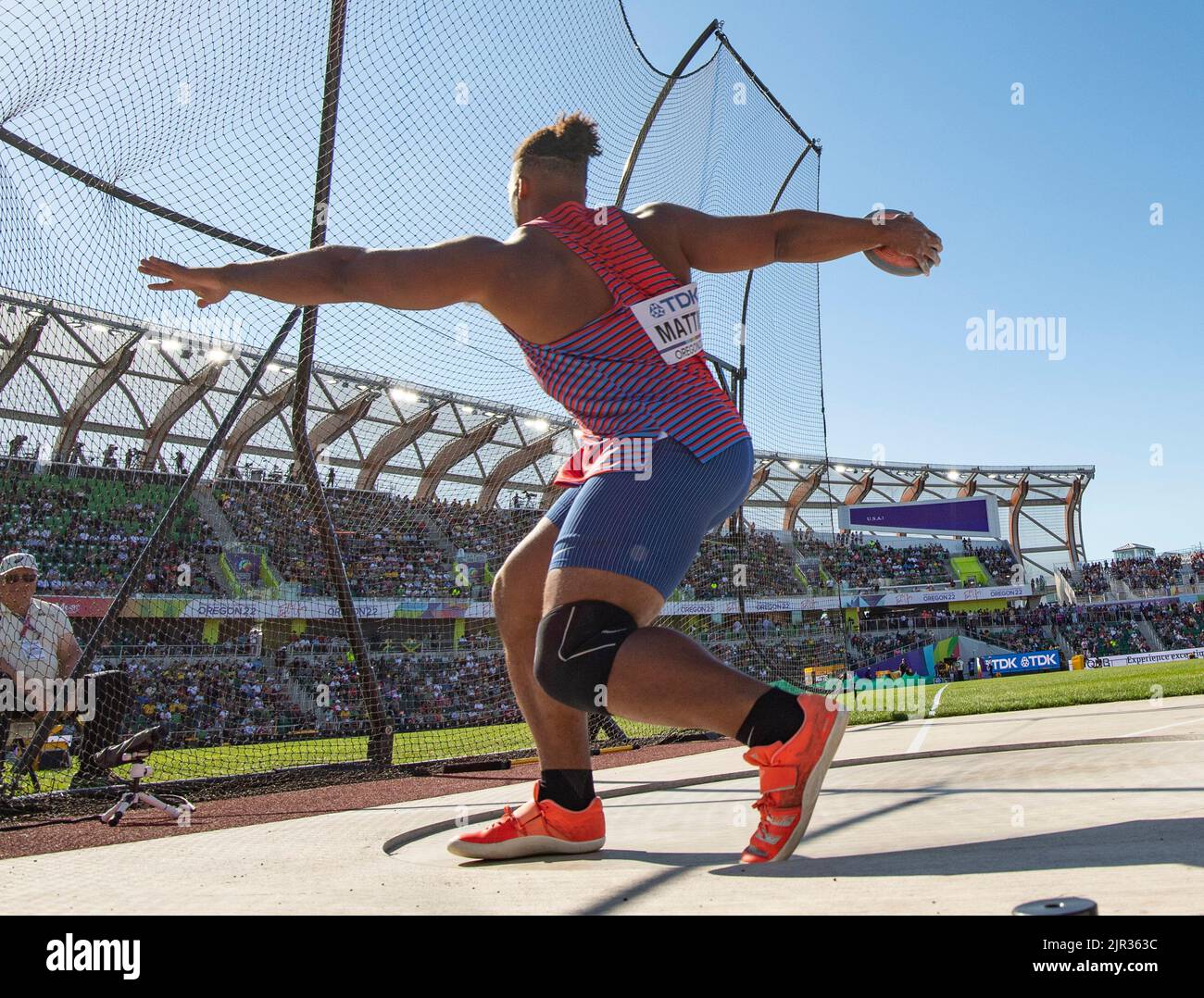 Sam Mattis aus den USA, der im Hayward Field Stadium, bei den ...