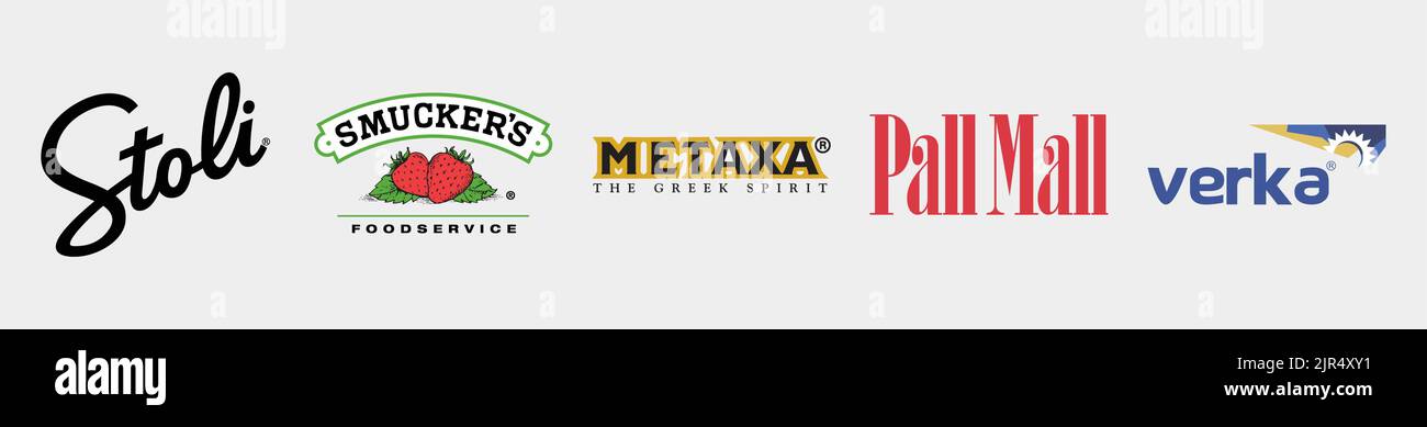 Metaxa-Logo, Pall Mall-Logo, Stoli Vodka-Logo, Smucker-Logo, Verka-Logo ...