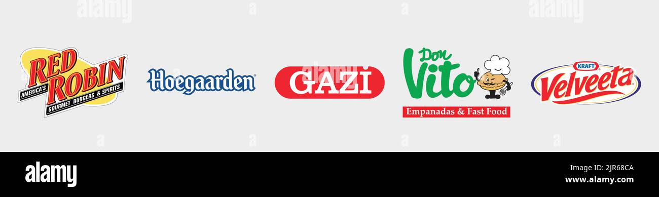 Rotes Robin-Logo, Velveeta-Logo, Hoegaarden-Logo, Don Vito Empanadas ...