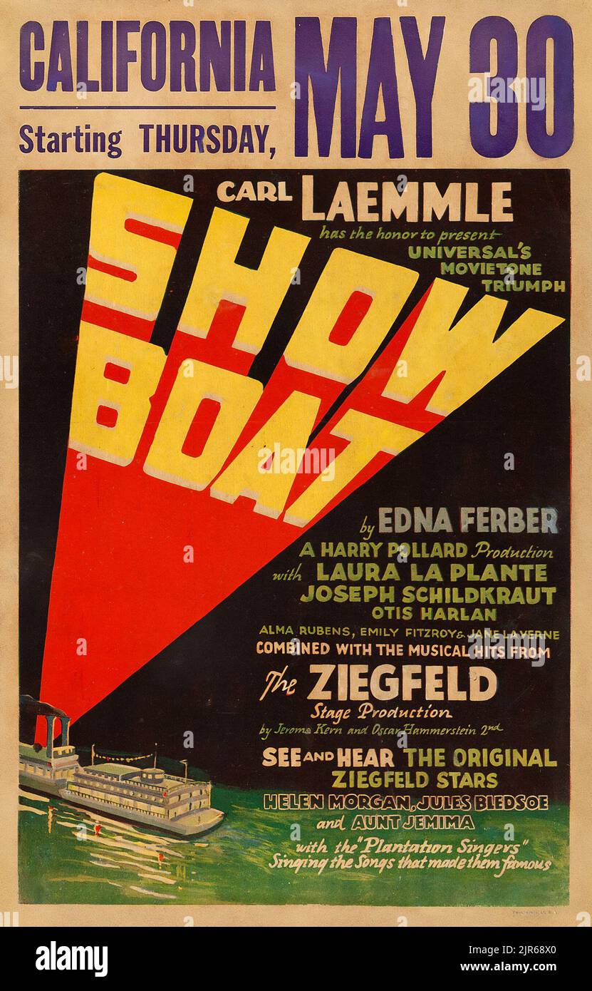 Carl Laemmle - Vintage Filmposter - Show Boat (Universal, 1929). Fensterkarte - nach einem Roman ...