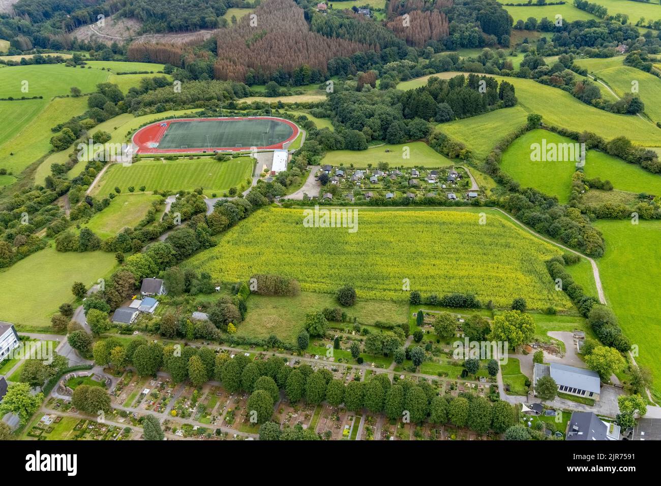 Luftaufnahme, Wiesen und Felder in der Klevinghauser Straße zwischen ...
