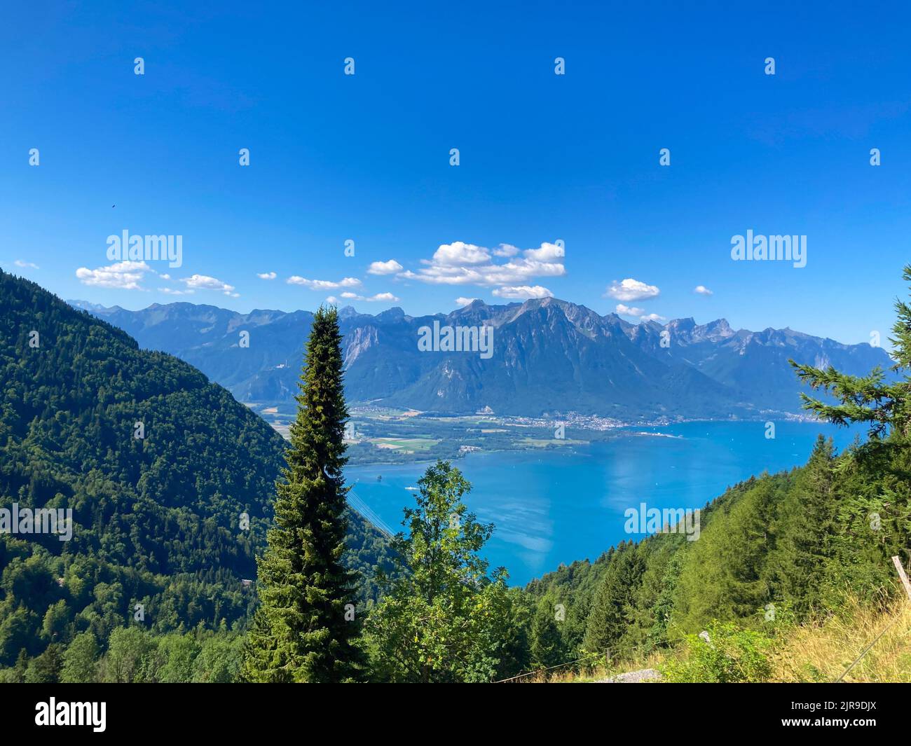 Montreux, Schweiz: 01-08-2022: Panorama der Schweizer Alpen. Im ...