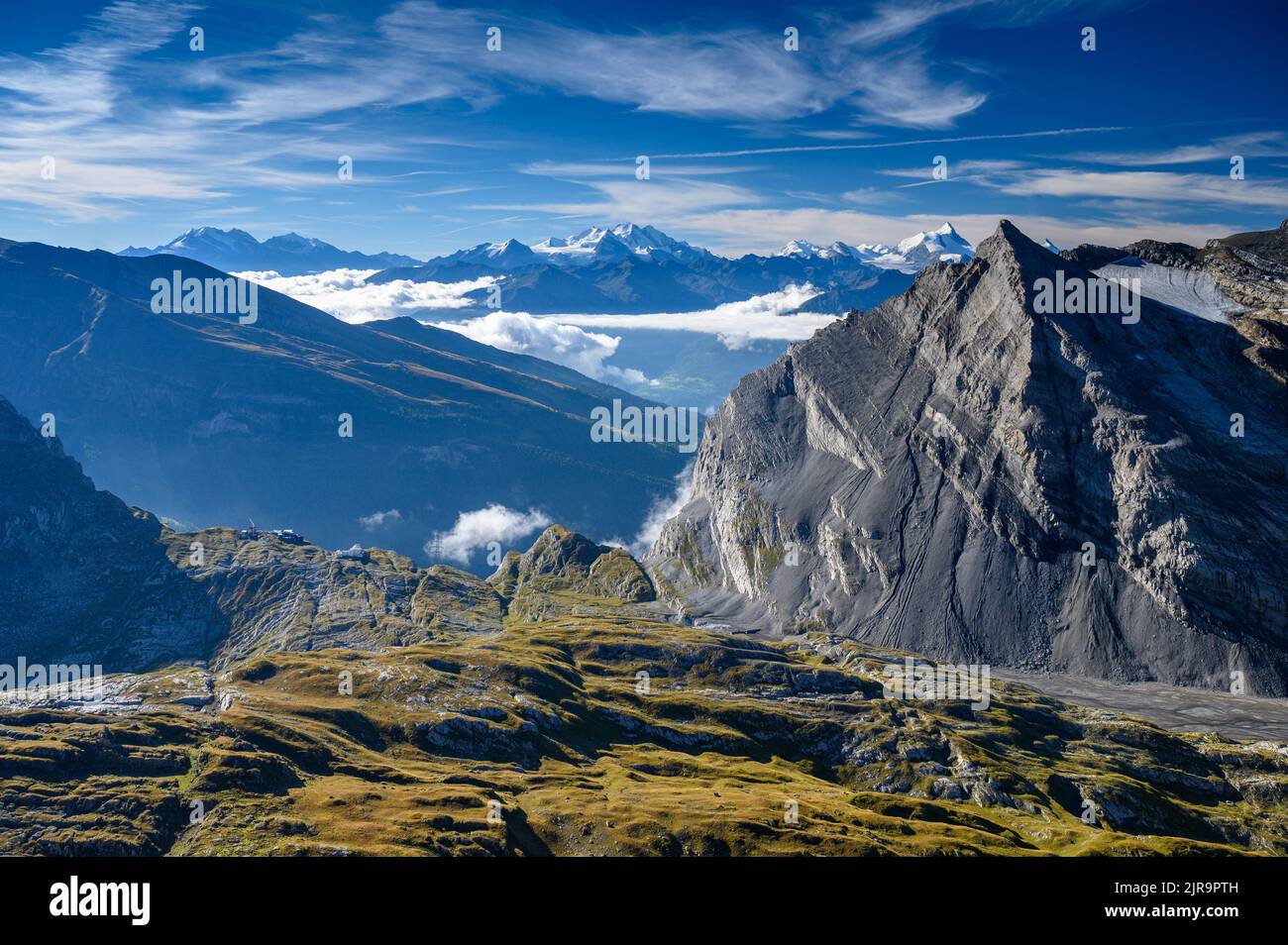 Blick auf Dom, Weisshorn und die anderen 4000 m hohen Gipfel der ...