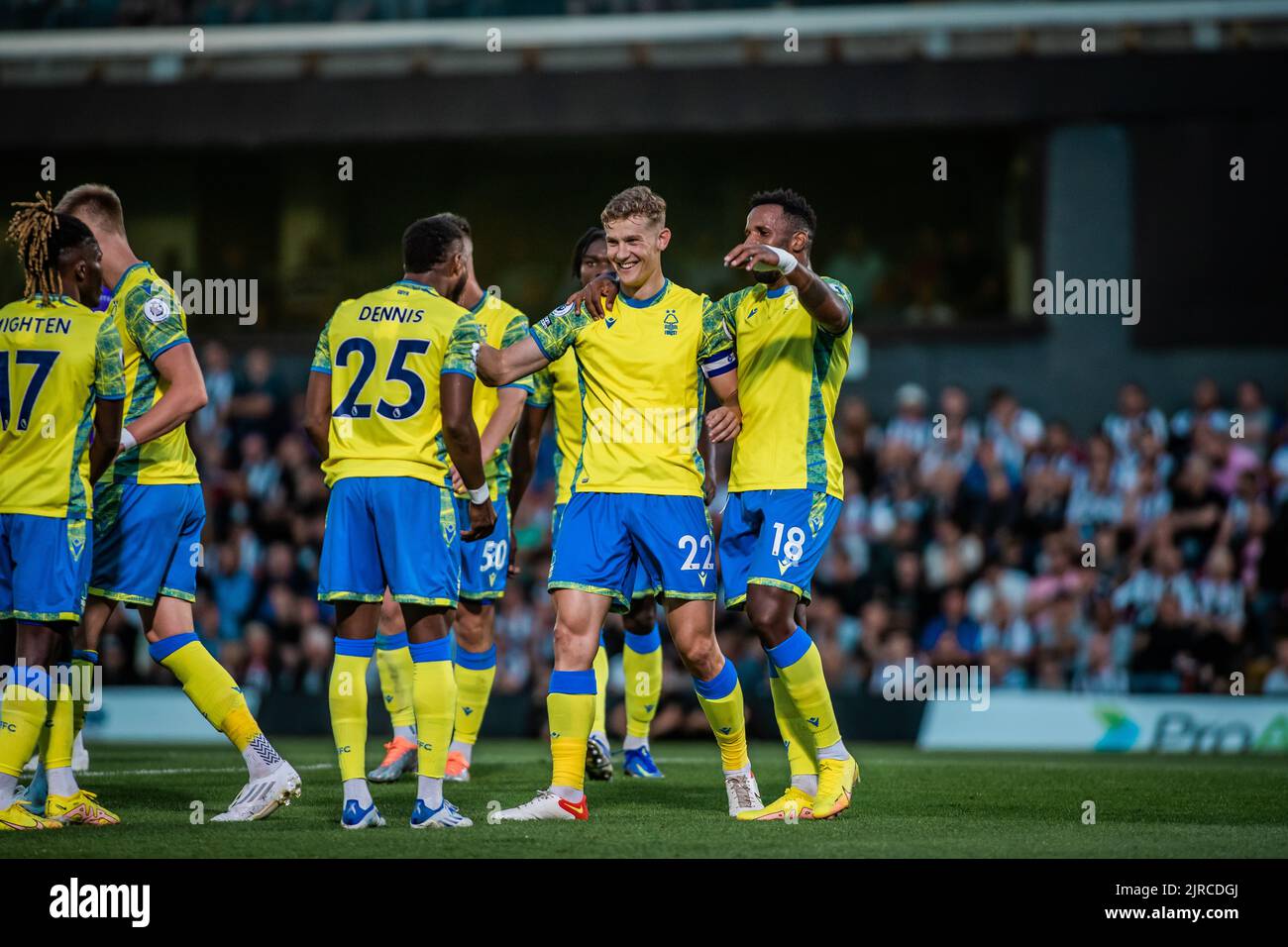 Ryan Yates #22 von Nottingham Forest feiert mit Teamkollegen nach der ...