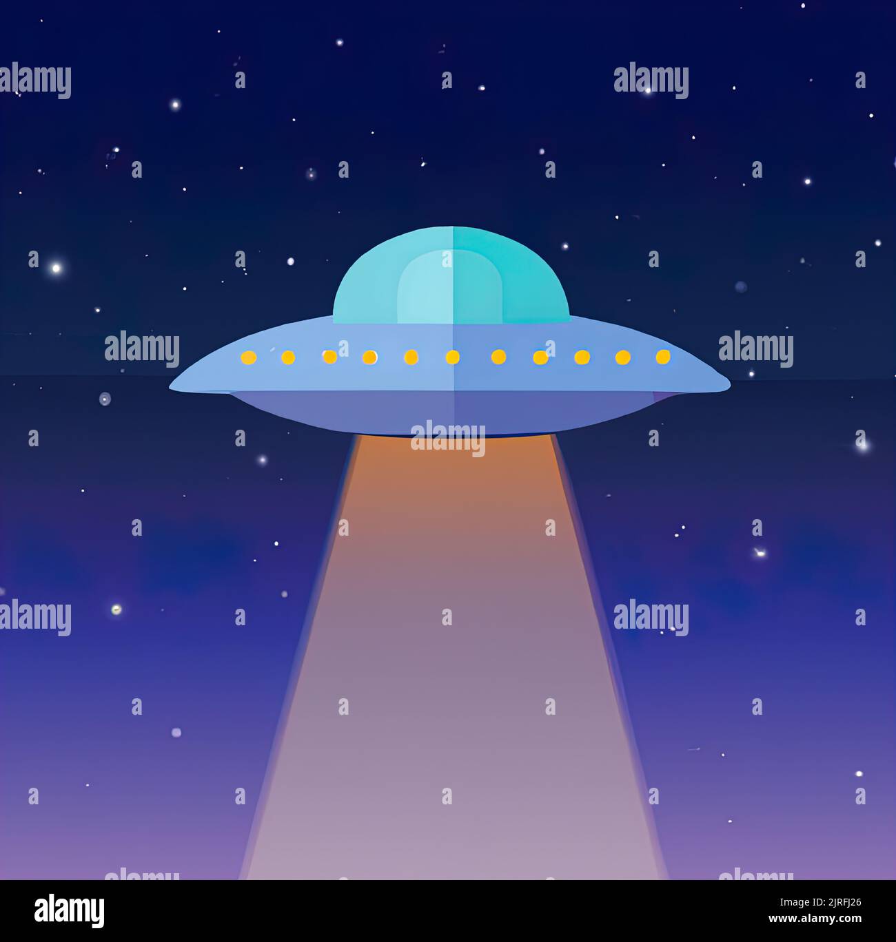 2D flache Darstellung von UFO im Weltraum mit Strahl von unten ...
