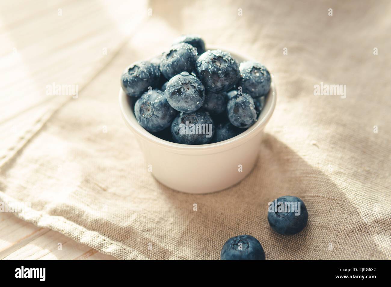 Frisch gepflückte saftige Heidelbeeren in der Schüssel auf ...