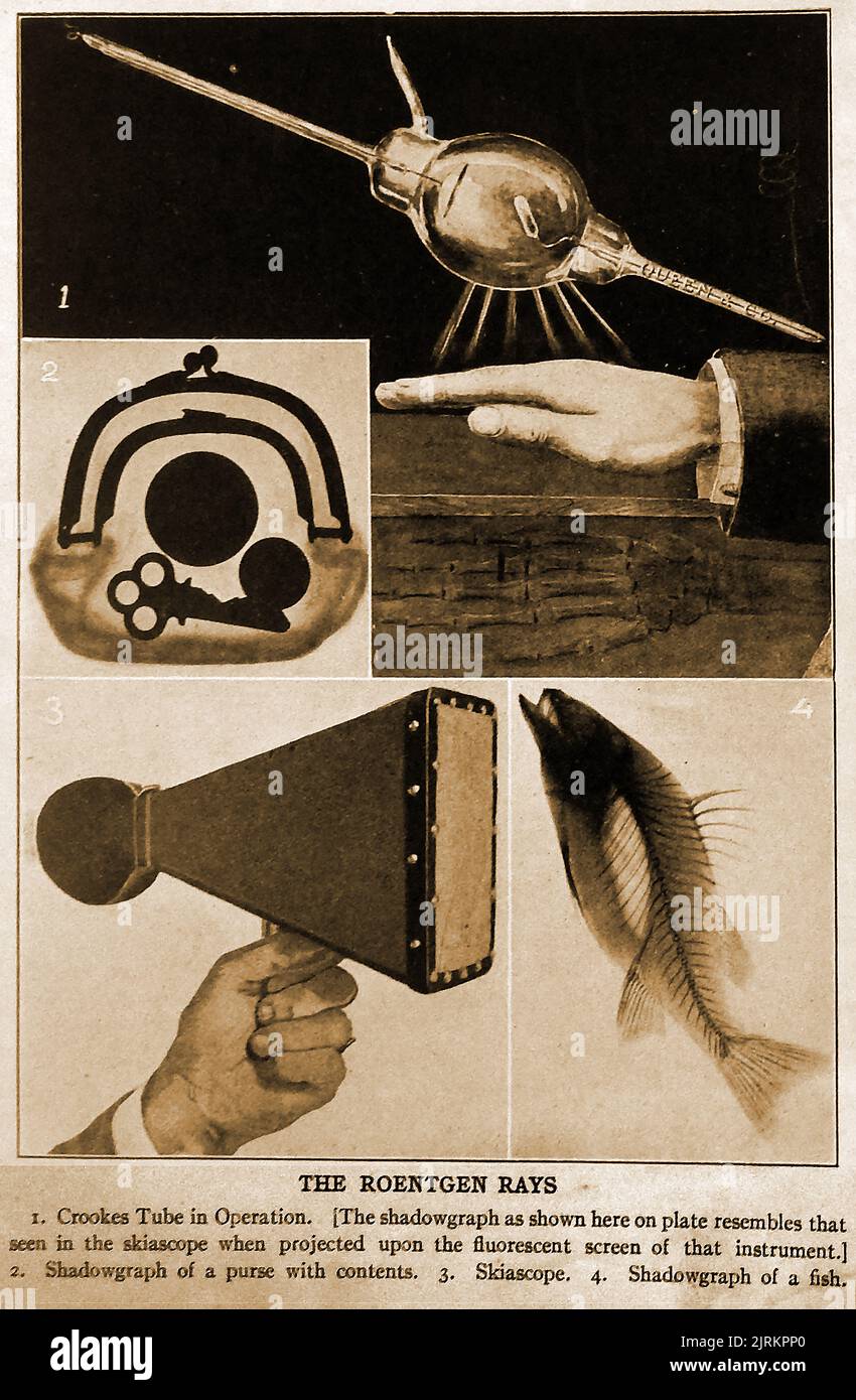 Vintage-Illustration, die die Verwendung von Roentgen (aka Röntgen oder R-Strahlen) in Crooke's ...
