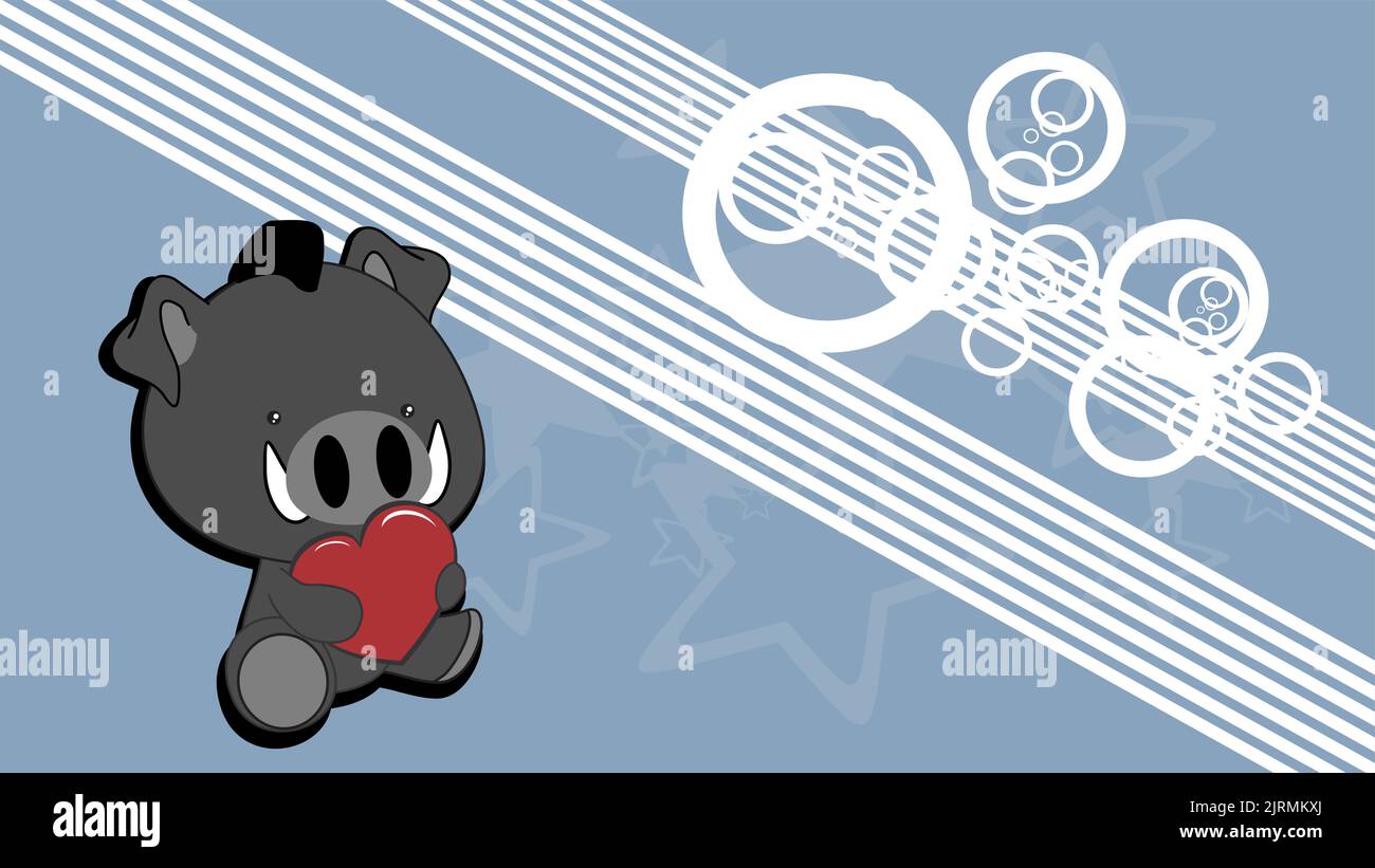 Sitzende chibi Baby Wildschwein Charakter Cartoon halten Liebe rotes ...