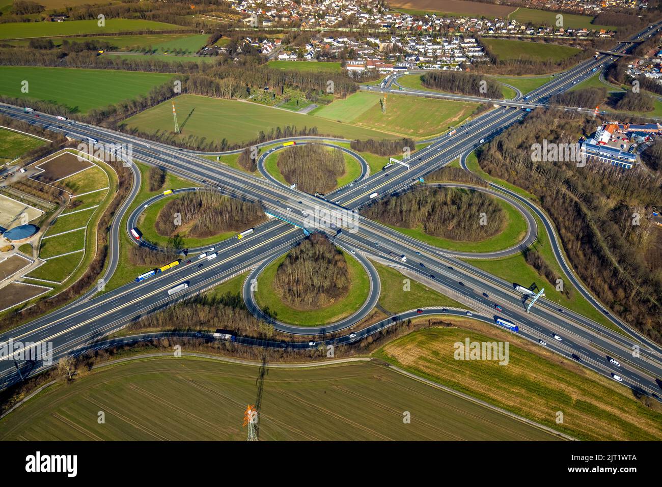 Luftbild, Autobahnkreuz Dortmund / Unna, Autobahn A1 und Autobahn A44 ...