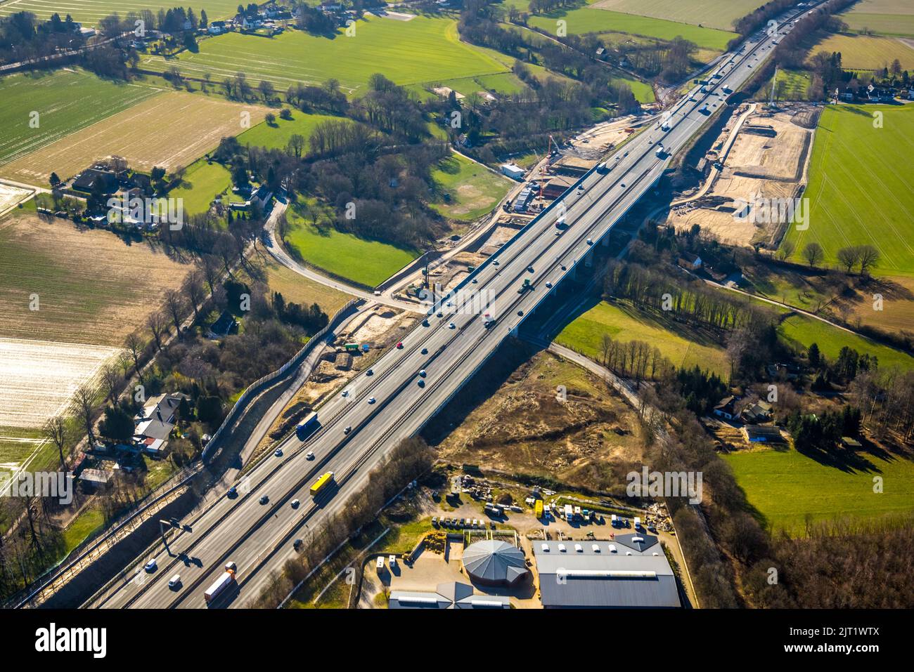 Luftaufnahme, Baustelle mit Ersatz Liedbachtalbrücke der Autobahn A1, Massen, Unna, Ruhrgebiet ...