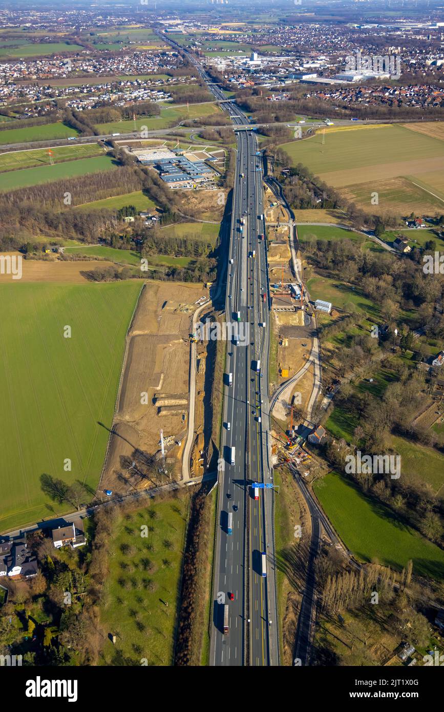 Luftaufnahme, Baustelle mit Ersatzbrücke Liedbachtal der Autobahn A1, Massen, Unna, Ruhrgebiet ...