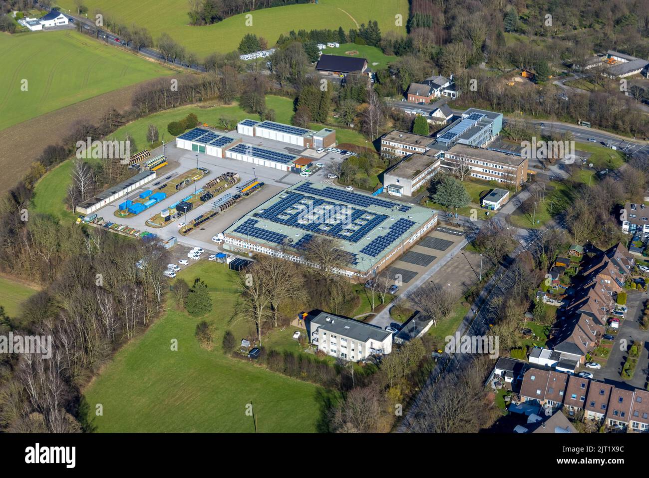 Luftaufnahme, Stadtwerke mit Sonnendach, kleiner Umstand, Velbert ...