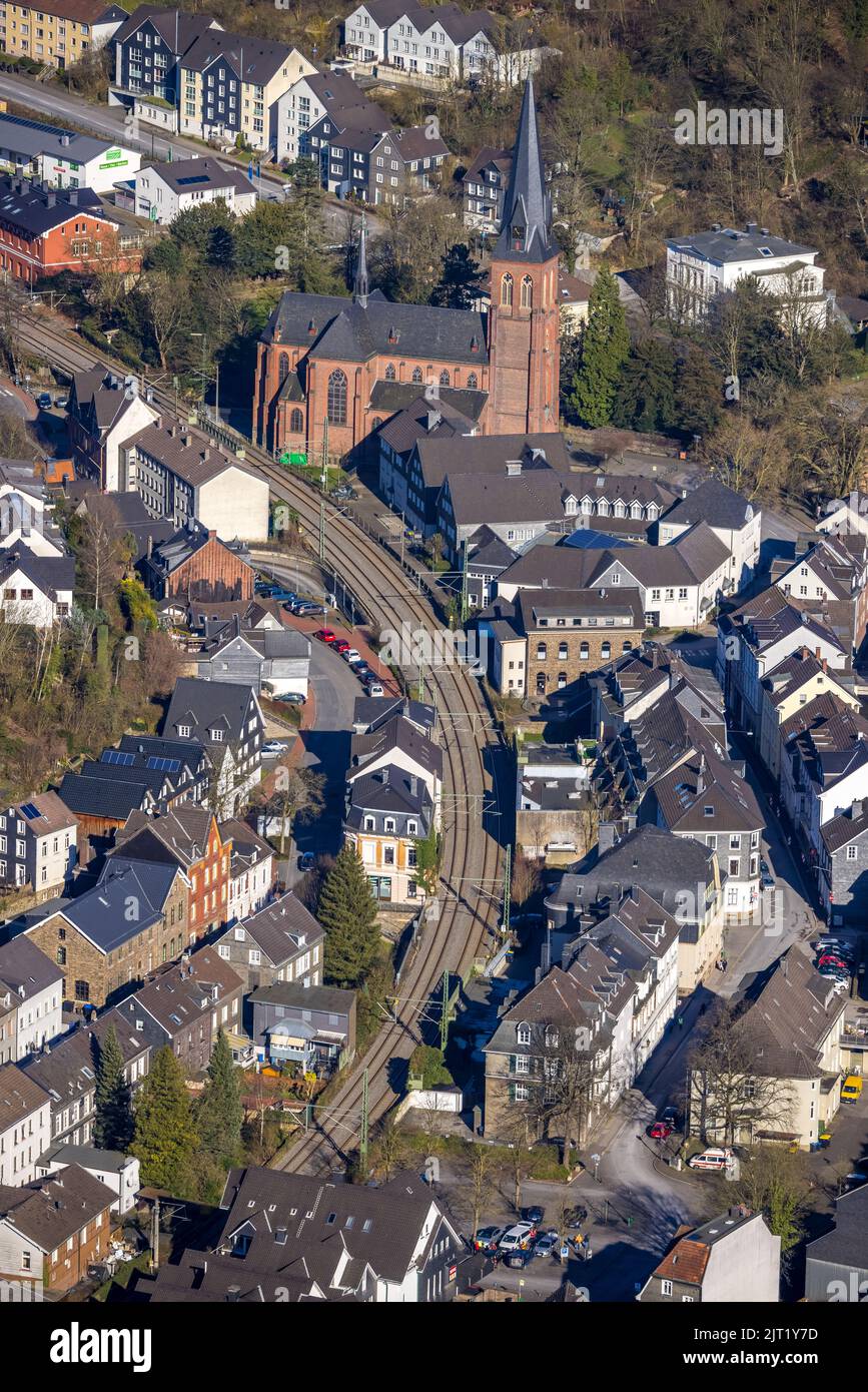 Luftaufnahme, St. Michael Kirche, Langenberg, Velbert, Ruhrgebiet ...