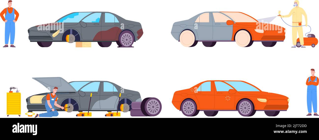 Wiederherstellung des Autos. Mechanische Farbe und Reparatur Karosserie ...
