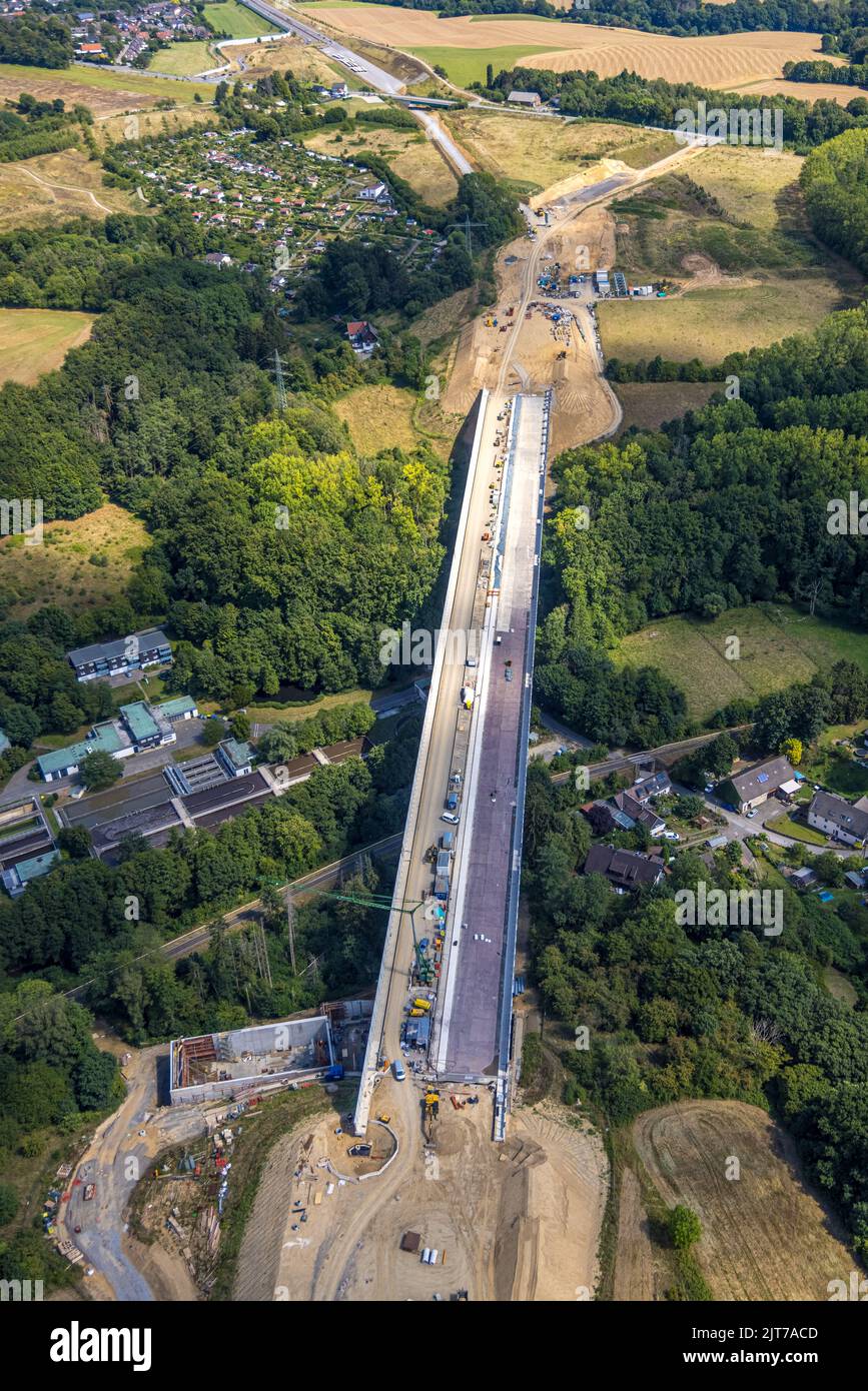 Luftaufnahme, Baustelle Angerbachtalbrücke, neuer Autobahnabschnitt der A44, Spaltschließung ...