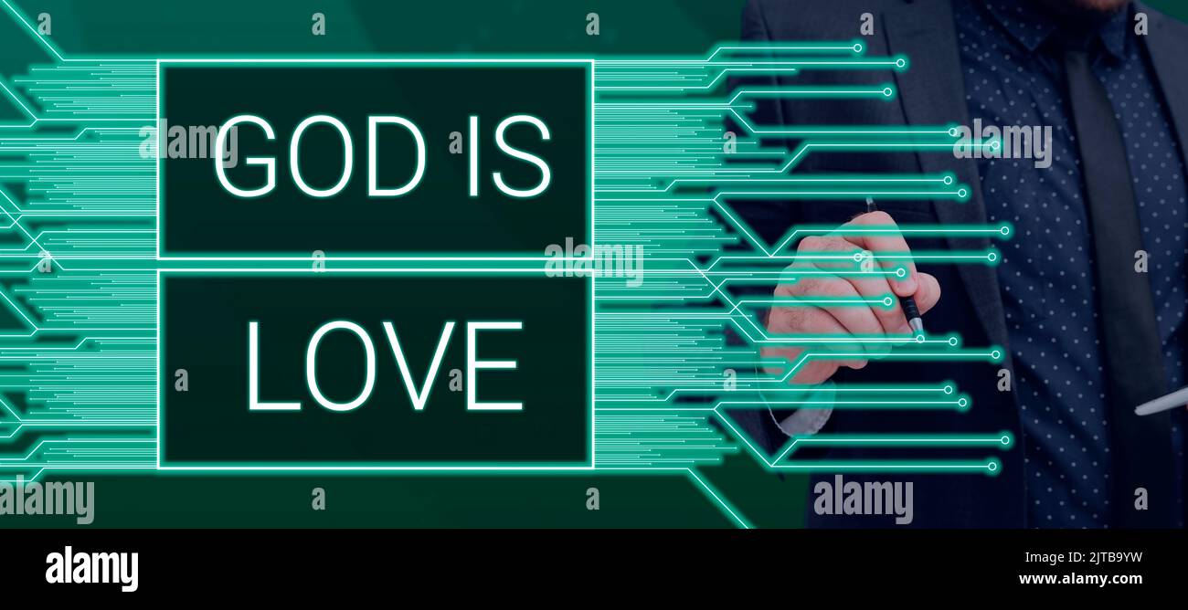 Inspiration, die Zeichen zeigt Gott ist Liebe. Geschäftskonzept Glauben ...