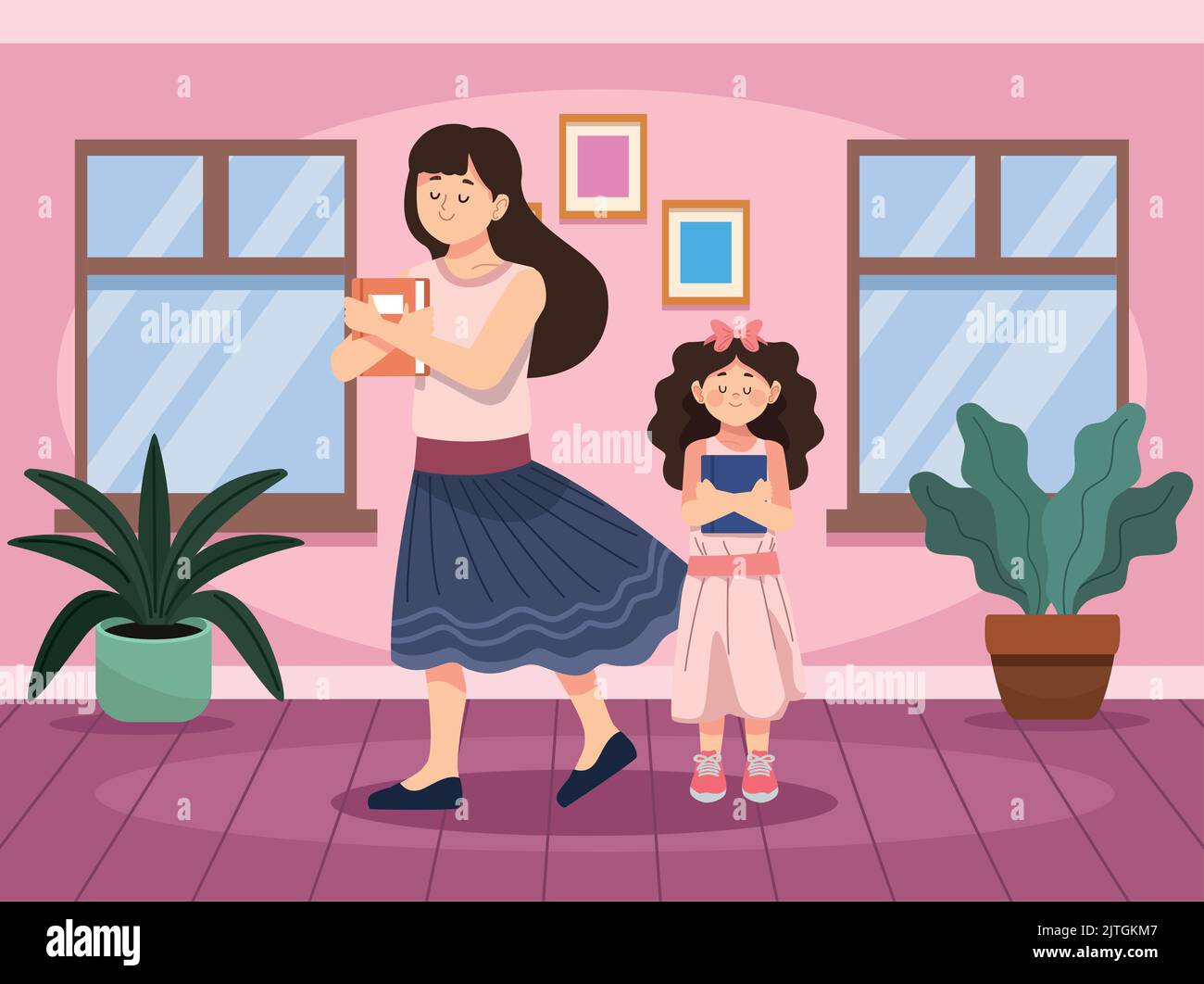 Gehende tochter der mutter zur schule Stock-Vektorgrafiken kaufen - Alamy