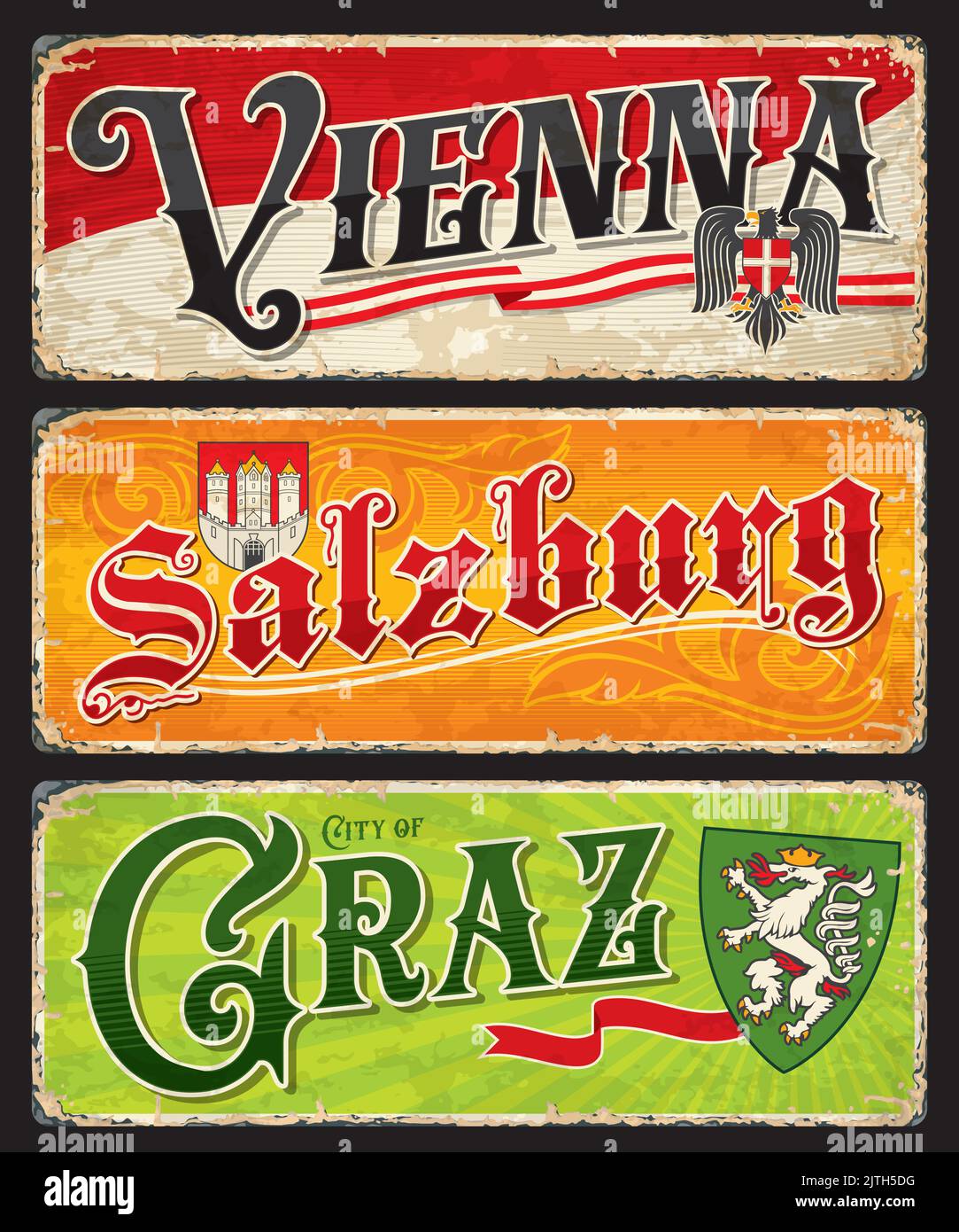 Salzburg, Wien, Graz österreichische Stadttafeln und Reise-Aufkleber ...