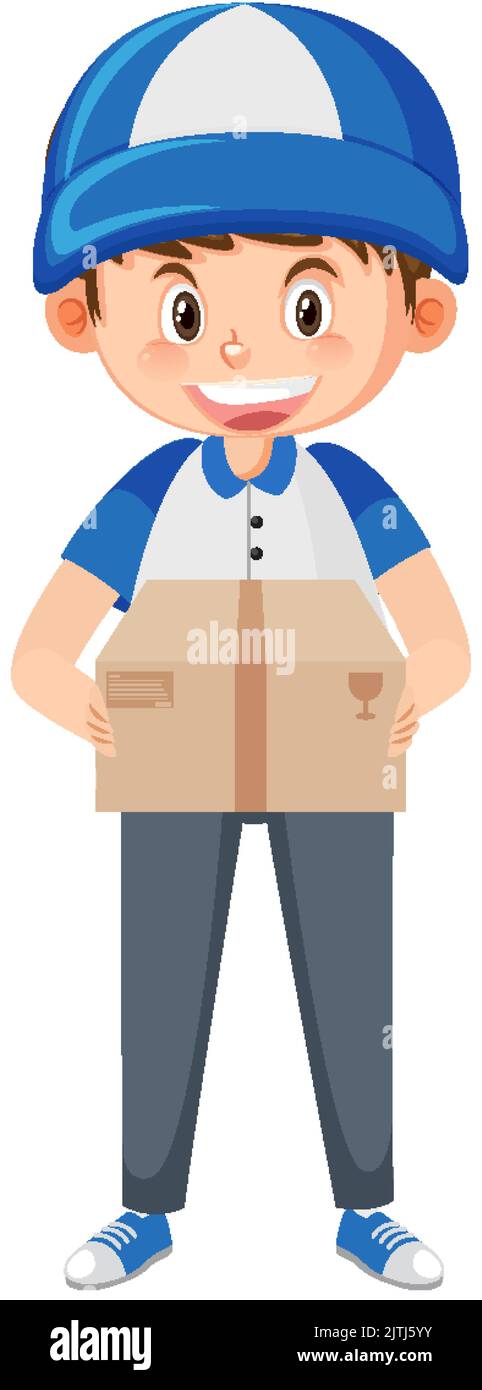 Kurier Mann trägt Karton Cartoon Illustration Stock-Vektorgrafik - Alamy