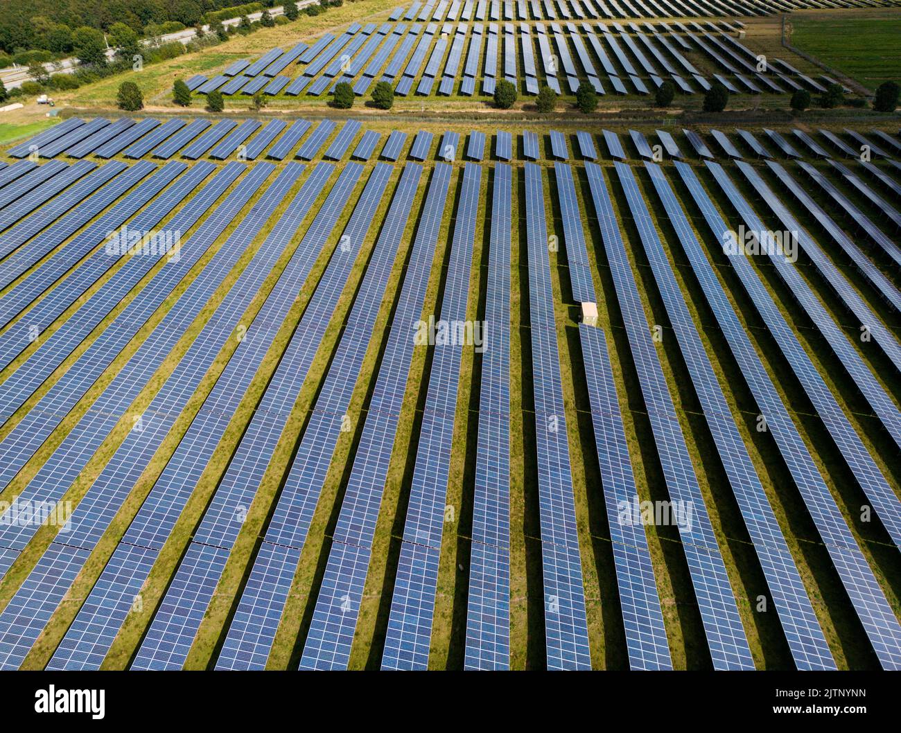 31. August 2022, Schleswig-Holstein, Büttel: Eine Freiflächen-Photovoltaik-Anlage (Solarpark ...
