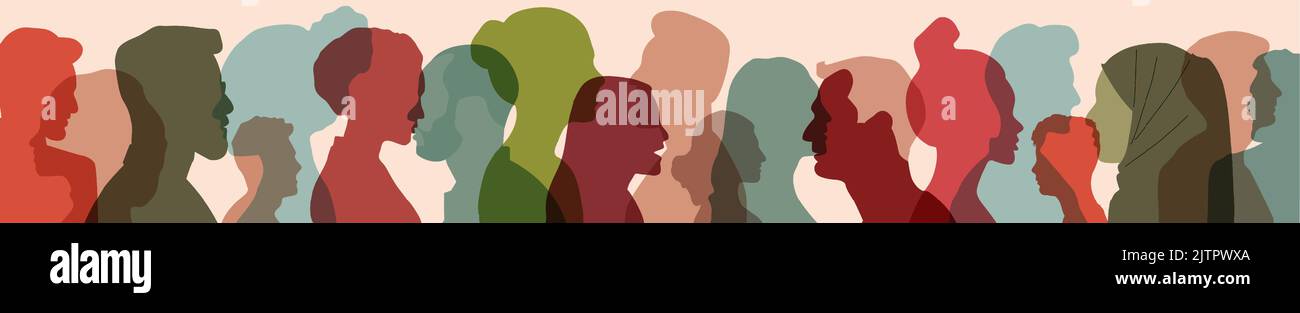 Group Side Silhouette Frauen und Männer verschiedener Kultur und ...