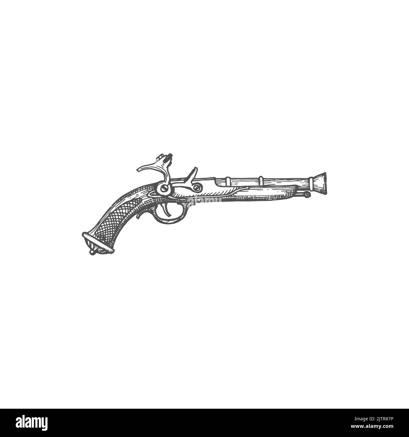 Revolver retro Pistole von Piraten, Cowboy oder Duell Soldat isoliert ...