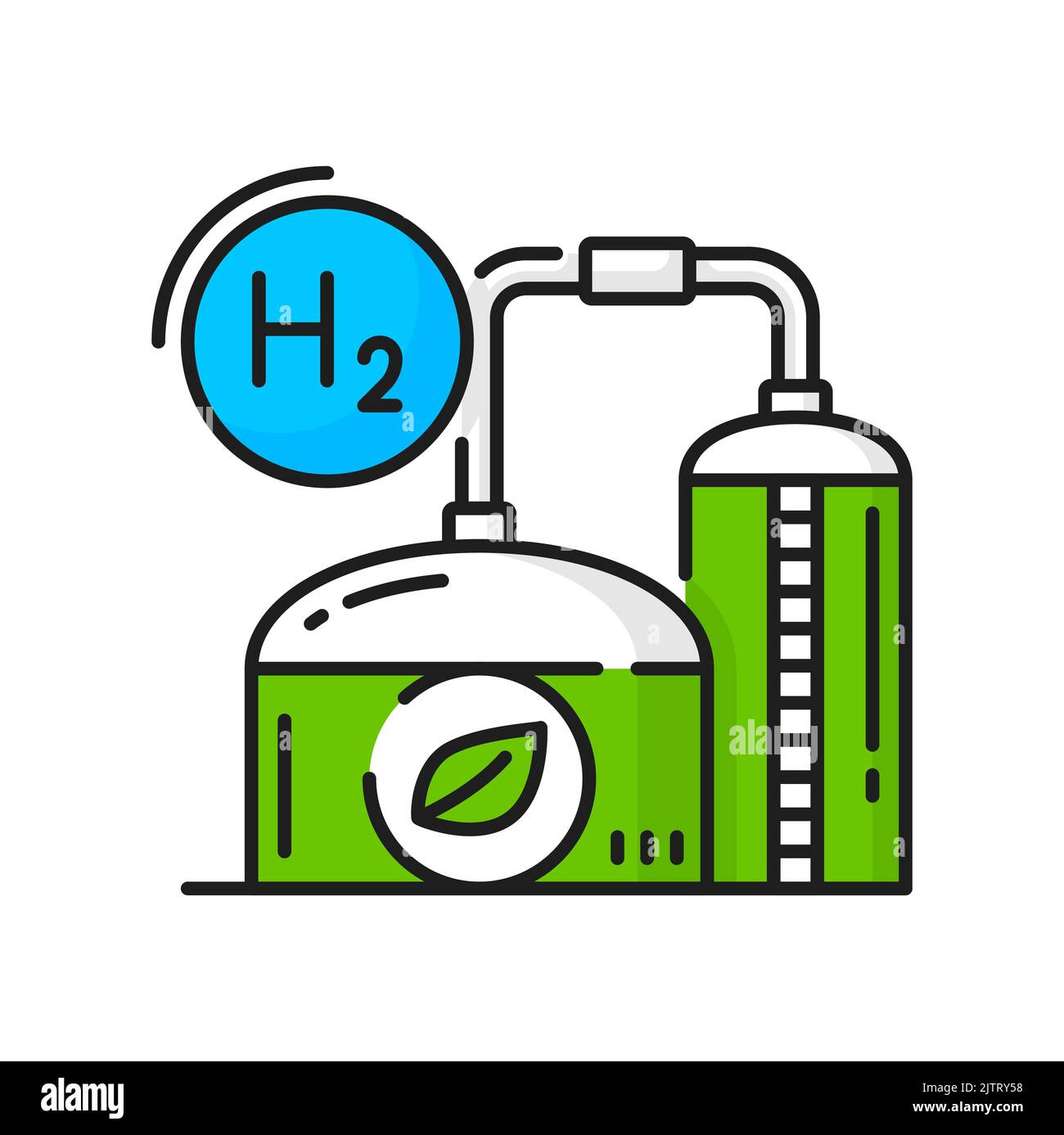 Wasserstoff-Produktionspipeline oder -Zisterne, Vektor-H2-Symbol für ... Wasserstoff-Produktionspipeline oder -Zisterne, Vektor-H2-Symbol für ...