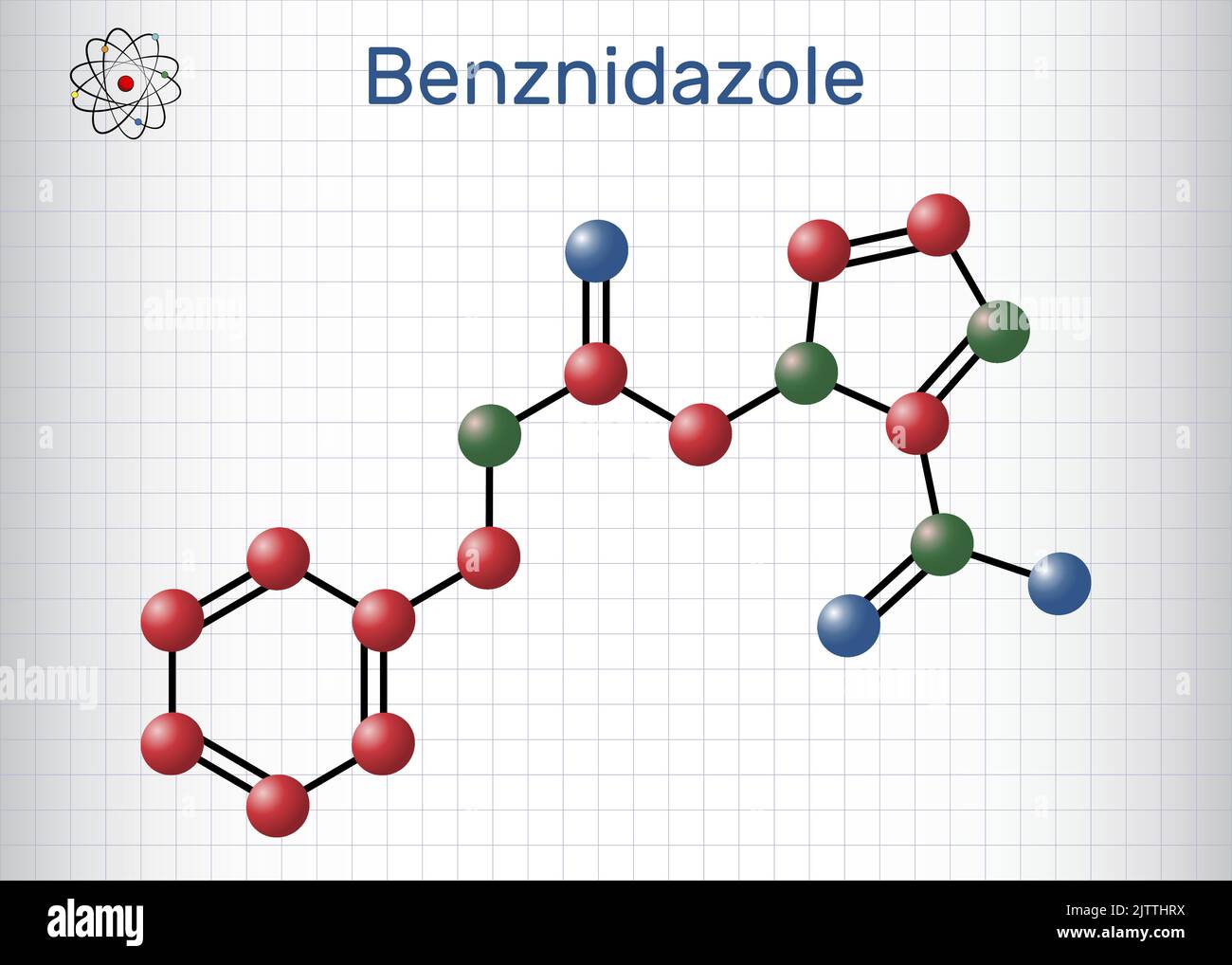 Benznidazol-Molekül. Es ist ein parasitäres Medikament, das bei der ...