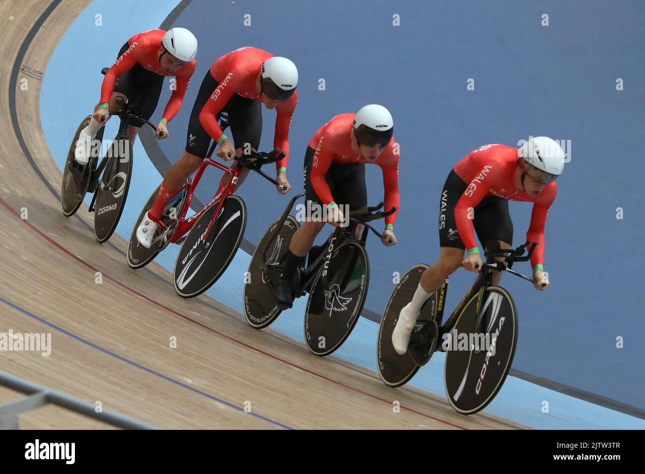 Rhys BRITTON, Joe HOLT, William ROBERTS, Joshua TARLING von Wales in der Männer-4000m-Mannschaft ...